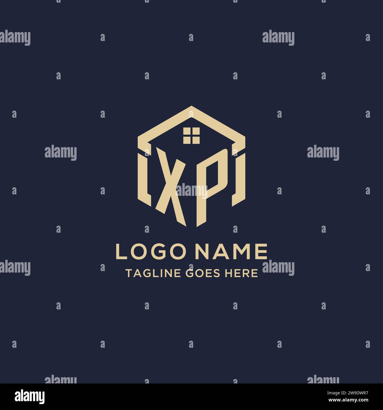 Initials XP logo with abstract home roof hexagon shape, simple and ...