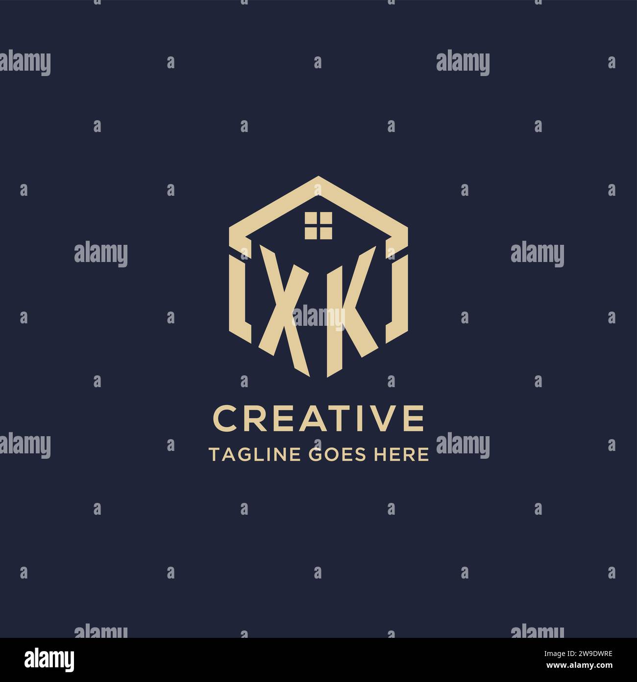 Initials XK logo with abstract home roof hexagon shape, simple and ...