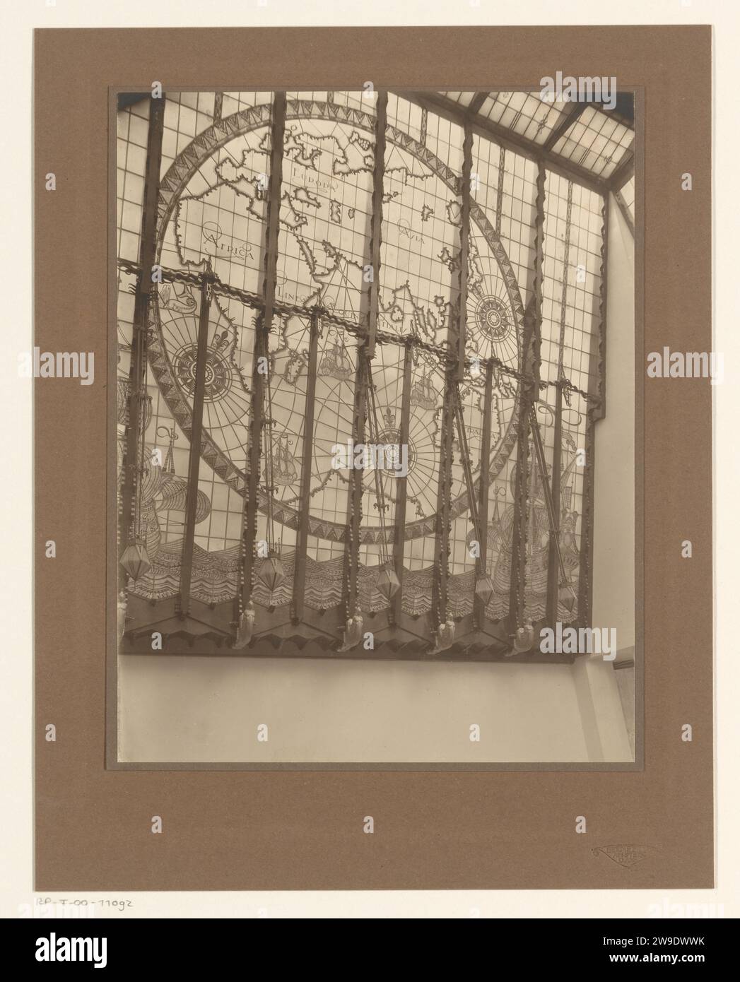 Stained glass window with continents and sailing ships, Bernard Eilers ...