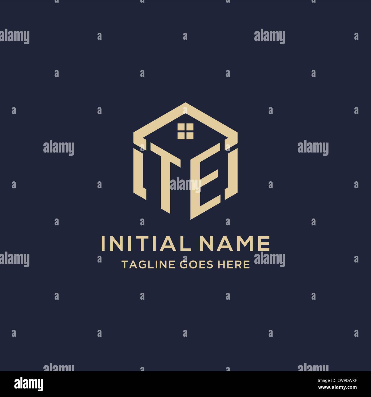 Initials TE logo with abstract home roof hexagon shape, simple and ...