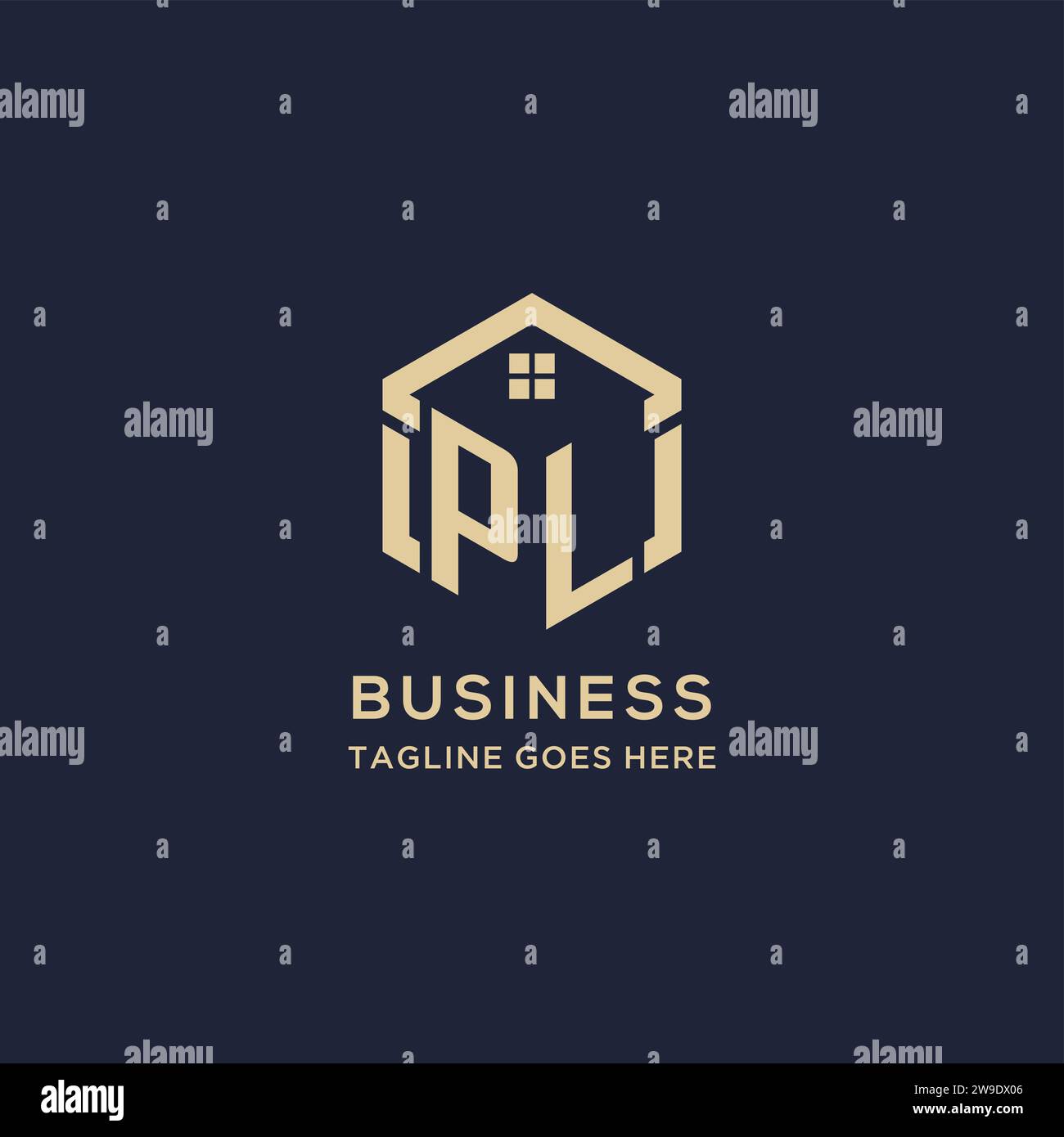 Initials PL logo with abstract home roof hexagon shape, simple and modern real estate logo ...