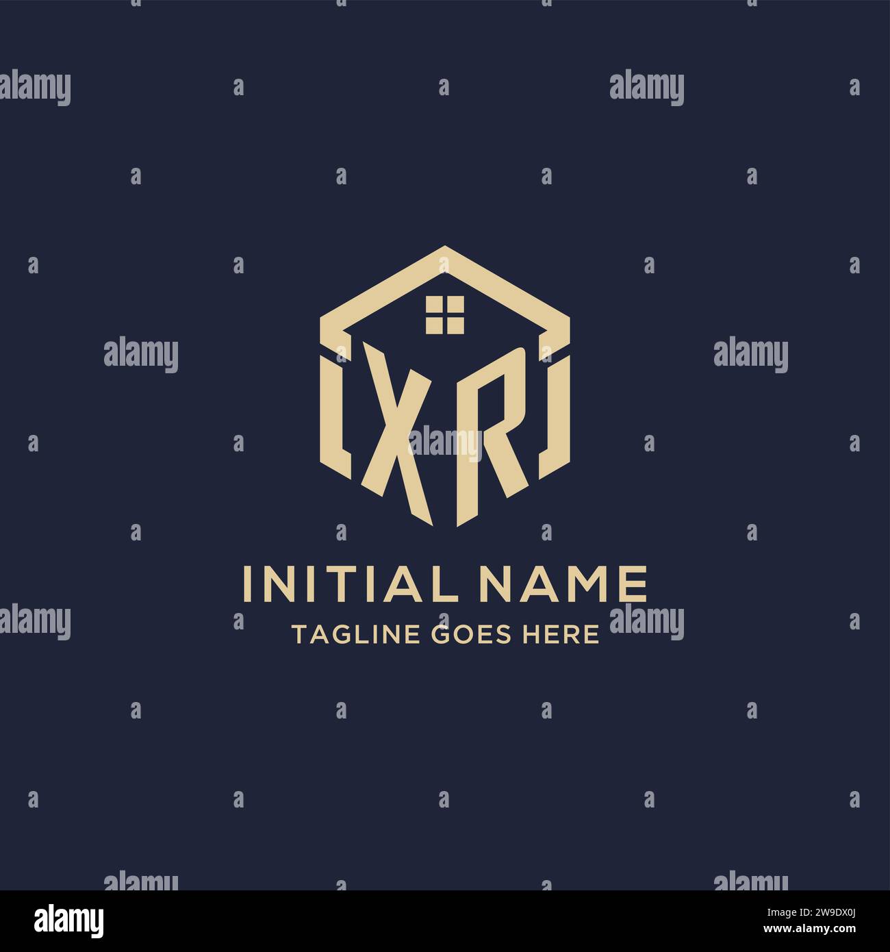 Initials XR logo with abstract home roof hexagon shape, simple and ...