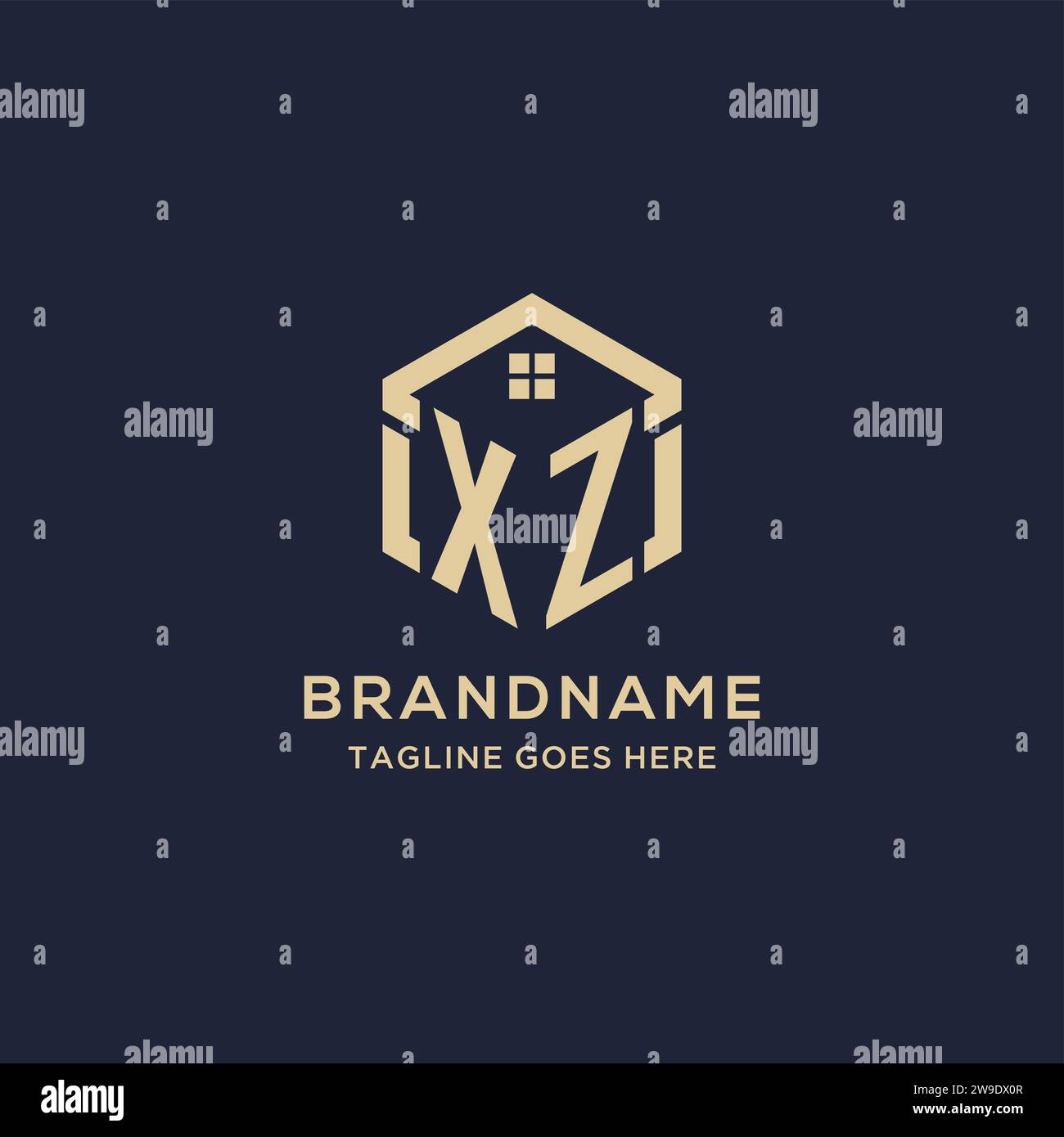 Initials XZ logo with abstract home roof hexagon shape, simple and modern real estate logo ...