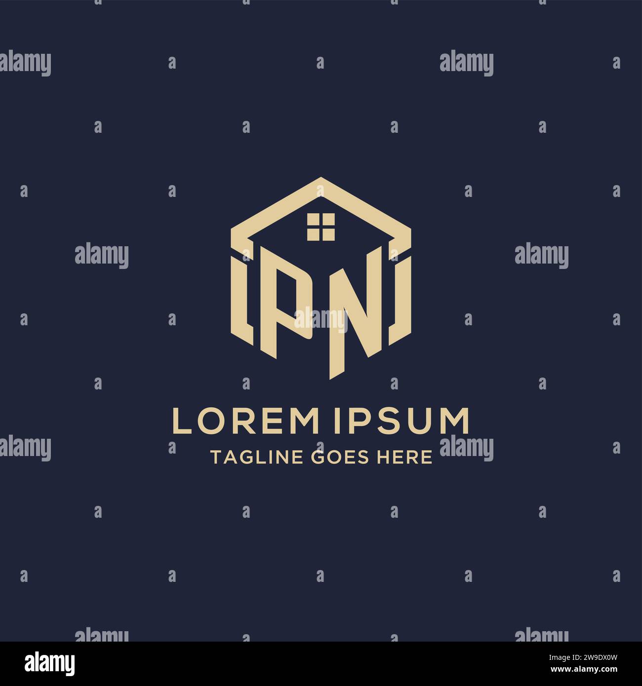 Initials PN logo with abstract home roof hexagon shape, simple and ...