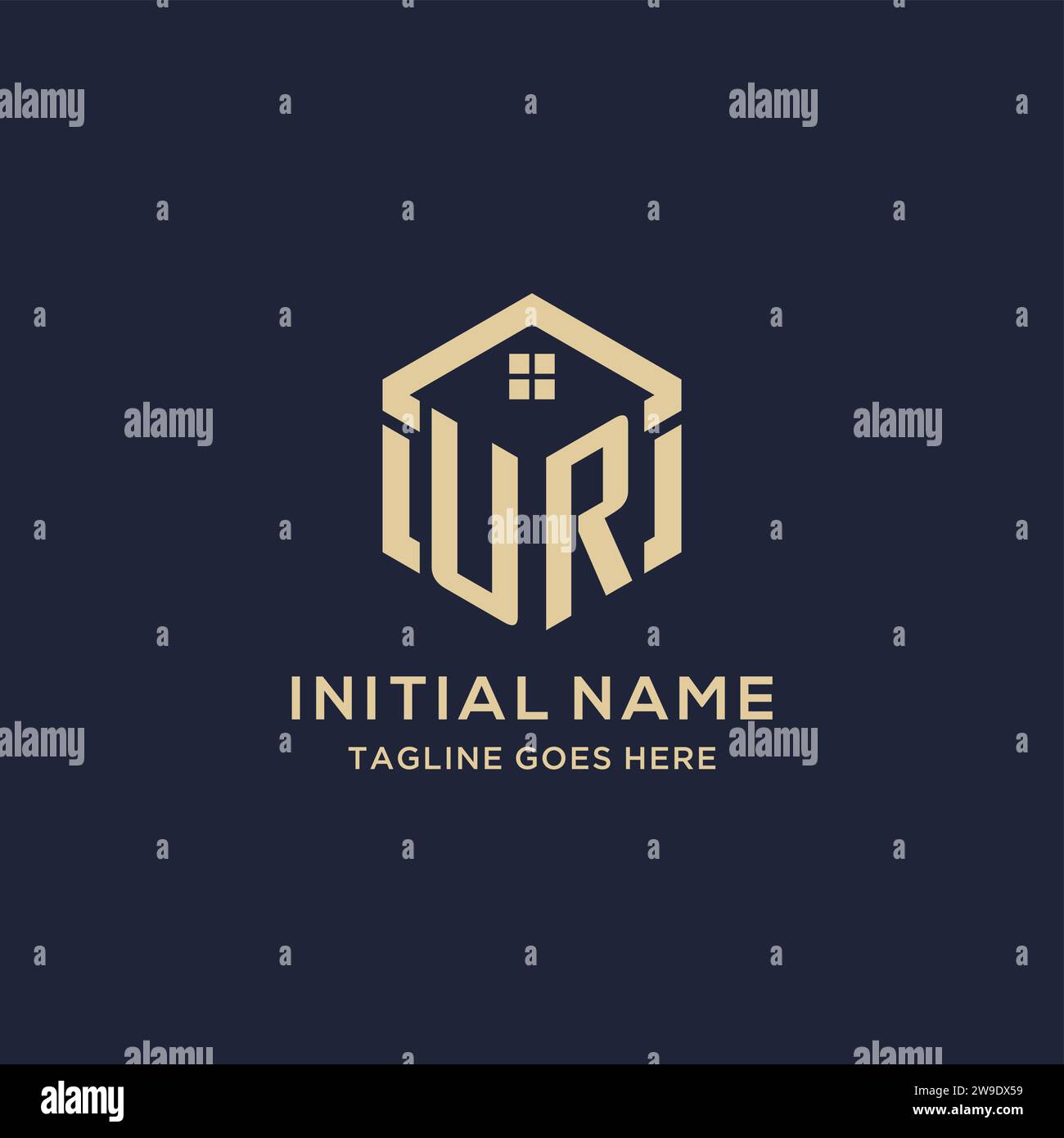 Initials UR logo with abstract home roof hexagon shape, simple and ...