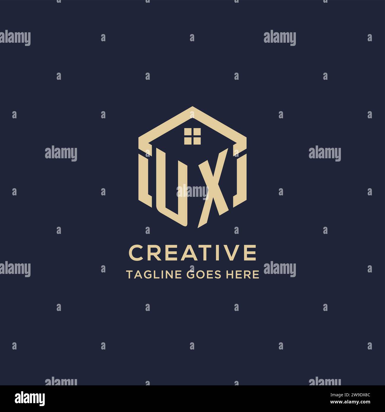 Initials UX logo with abstract home roof hexagon shape, simple and ...