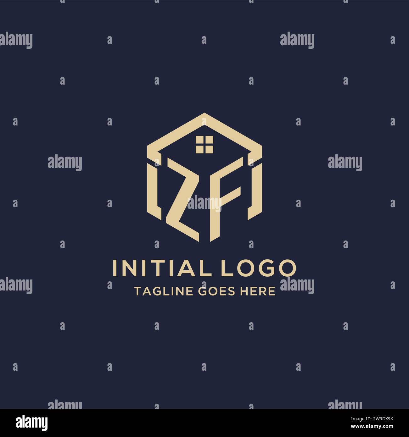 Initials ZF logo with abstract home roof hexagon shape, simple and ...