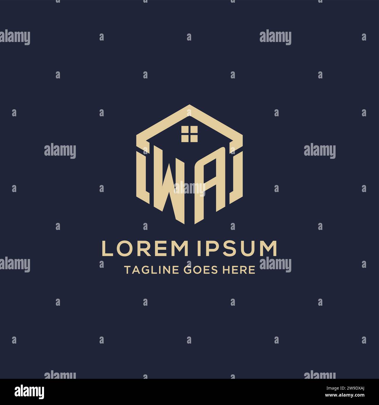 Initials WA logo with abstract home roof hexagon shape, simple and ...