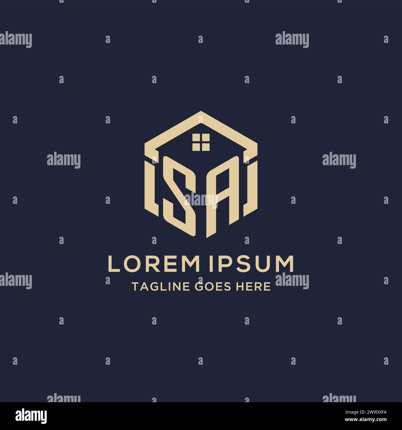 Initials SA logo with abstract home roof hexagon shape, simple and ...