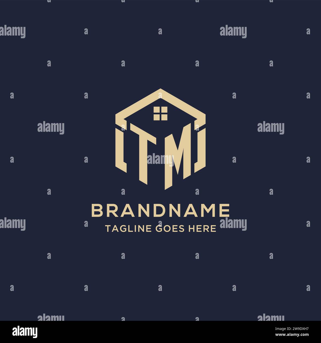 Initials TM logo with abstract home roof hexagon shape, simple and ...
