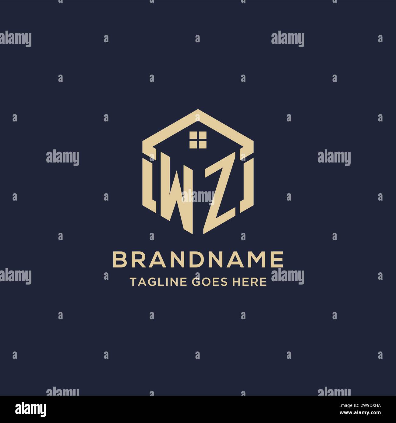 Initials WZ logo with abstract home roof hexagon shape, simple and ...