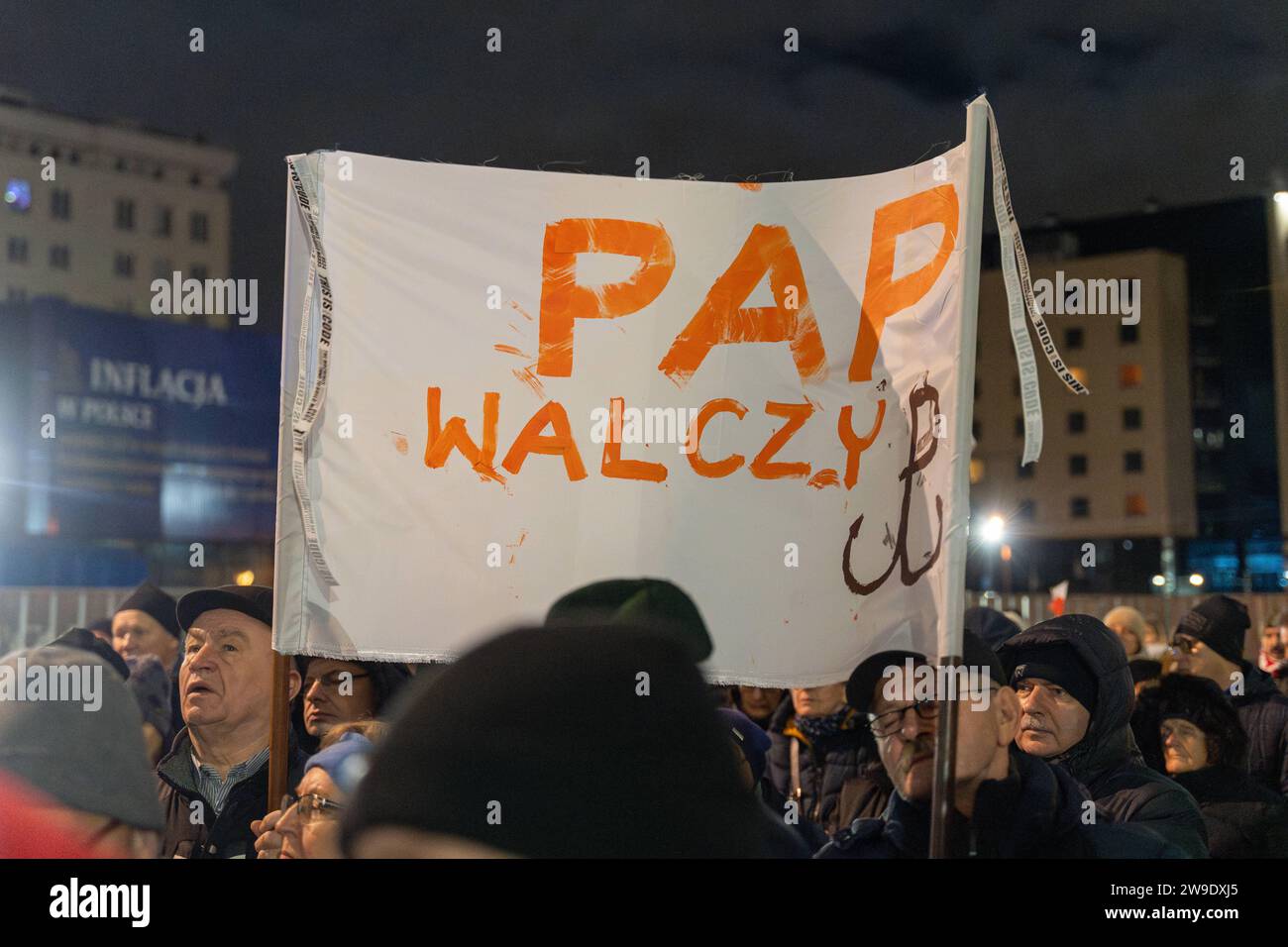 Protest In Support of TVP State-Owned Broadcaster. People hold a banner ...