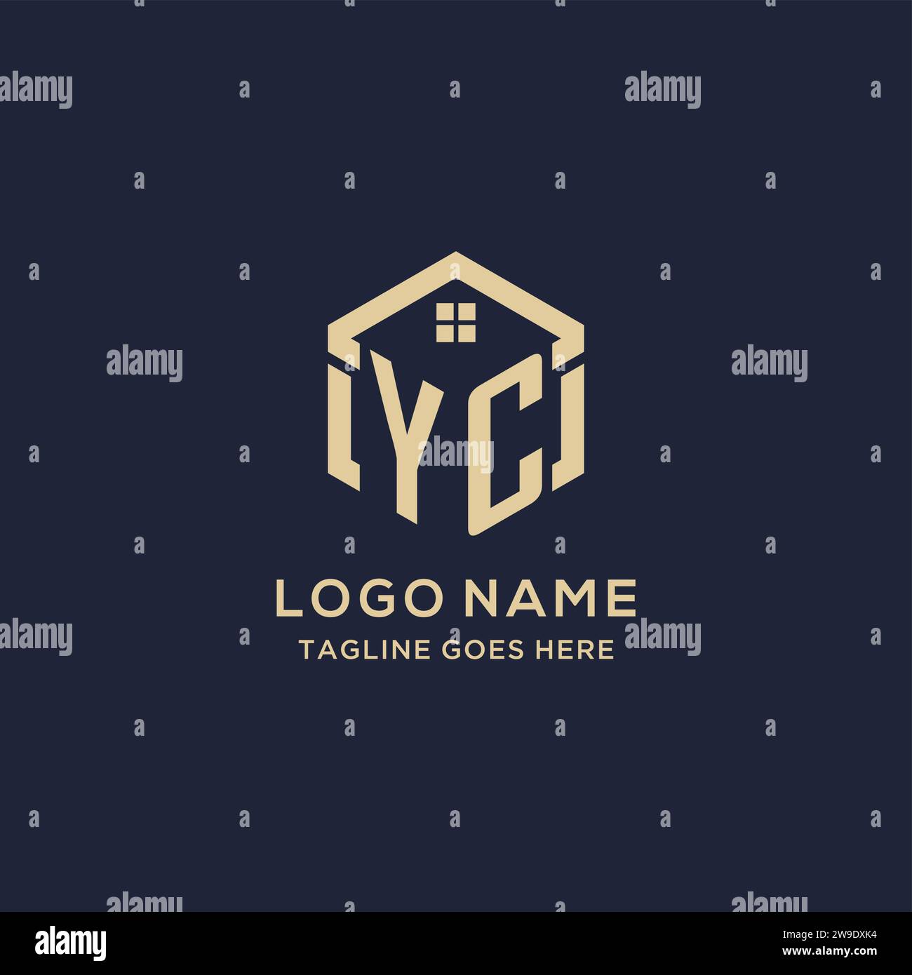 Initials YC logo with abstract home roof hexagon shape, simple and modern real estate logo ...