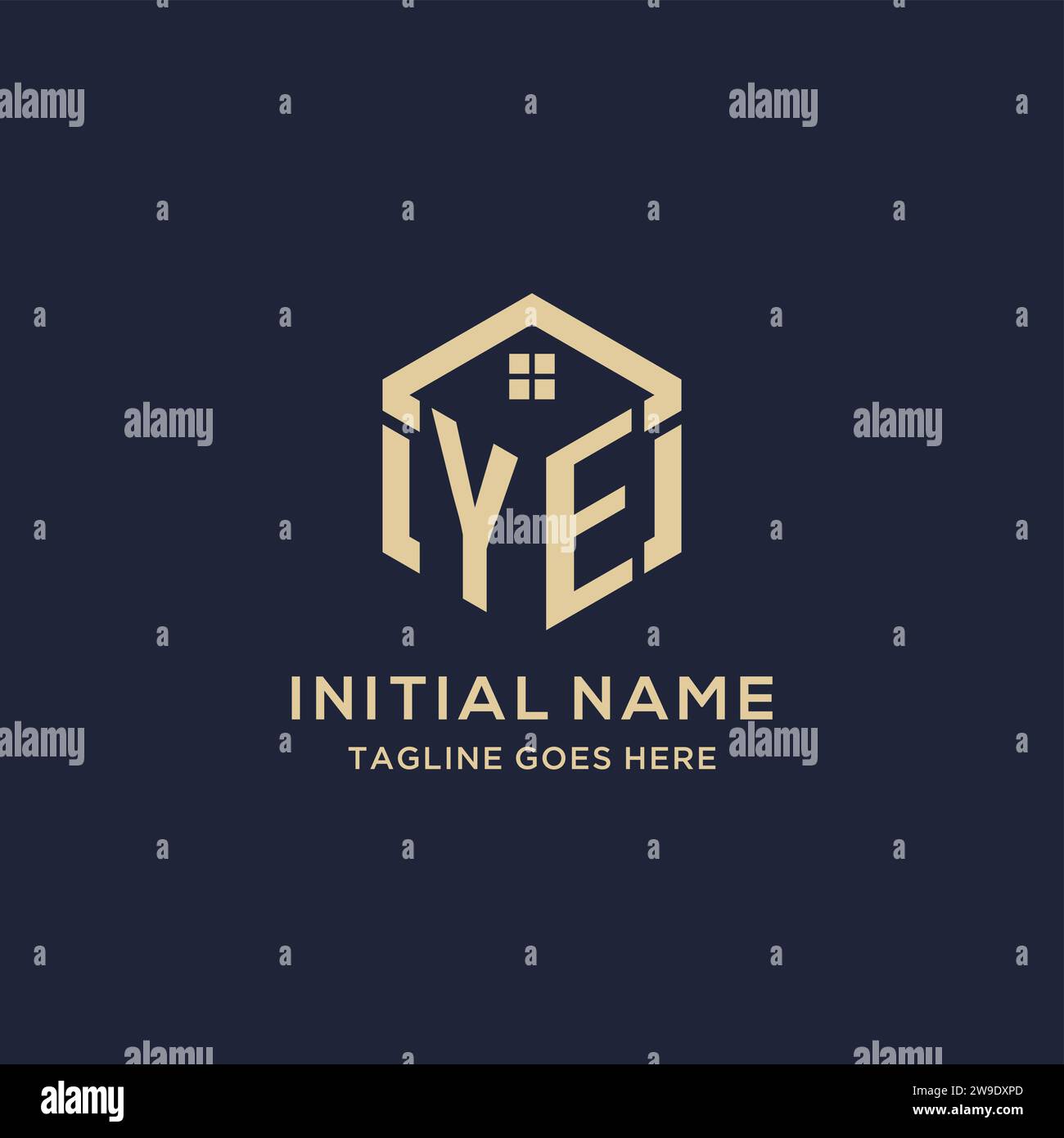 Initials YE logo with abstract home roof hexagon shape, simple and ...