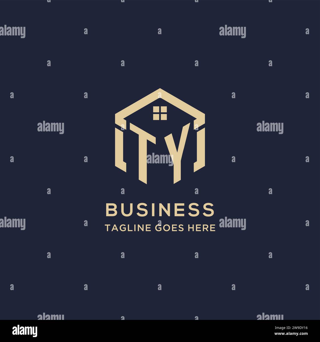 Initials TY logo with abstract home roof hexagon shape, simple and ...