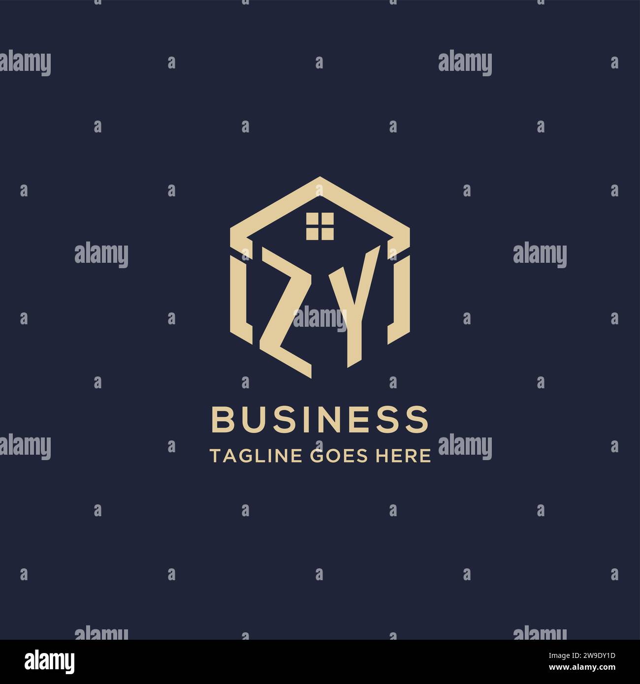 Initials ZY logo with abstract home roof hexagon shape, simple and ...