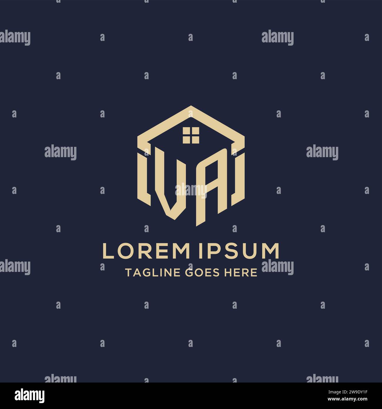 Initials VA logo with abstract home roof hexagon shape, simple and ...