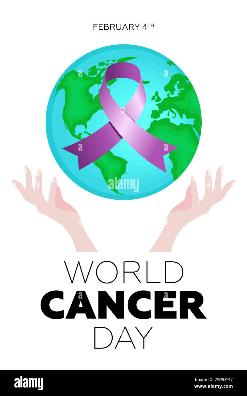 World cancer awareness day poster design concept. Purple ribbon on ...