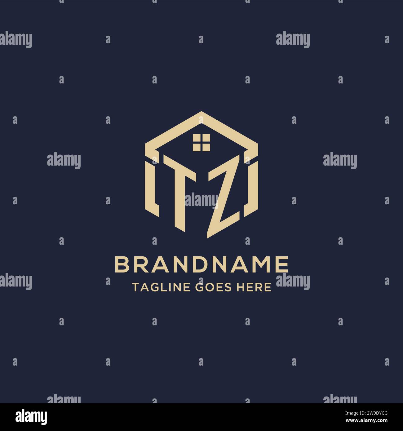 Initials TZ logo with abstract home roof hexagon shape, simple and ...