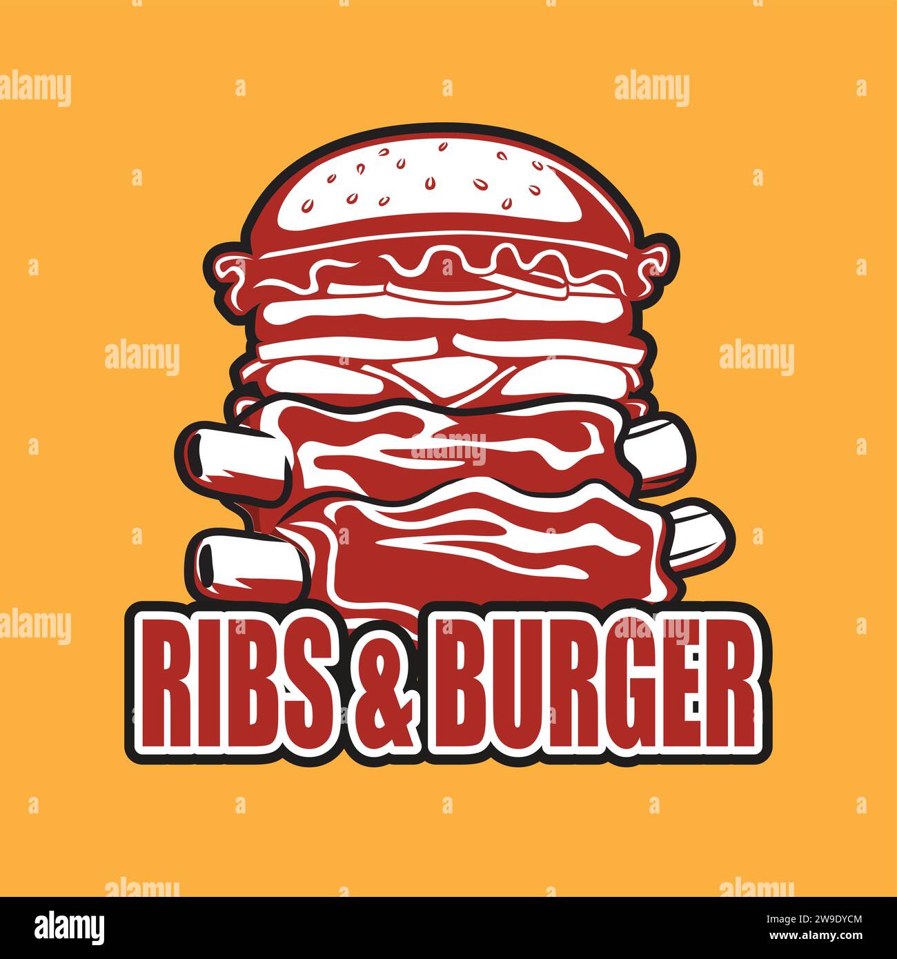 Ribs & Burger Logo Design. Grilled Ribs Logo. Burger Logo Design Stock ...