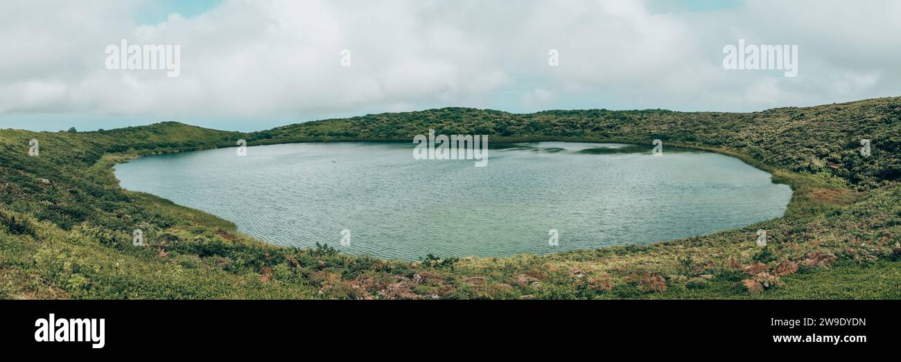 Panoramic view of El Junco Lagoon on San Cristobal Island in the ...