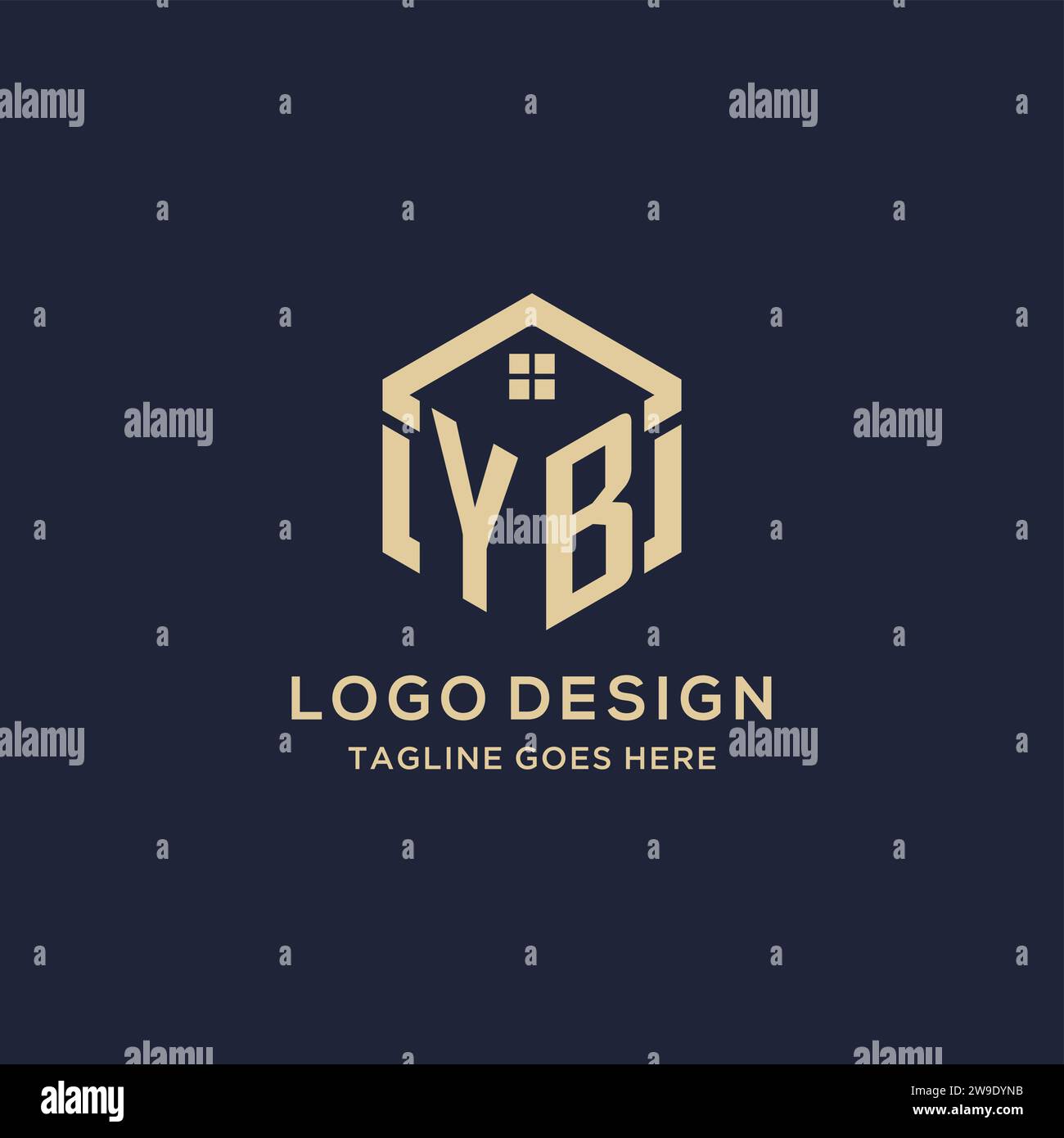 Initials YB logo with abstract home roof hexagon shape, simple and ...