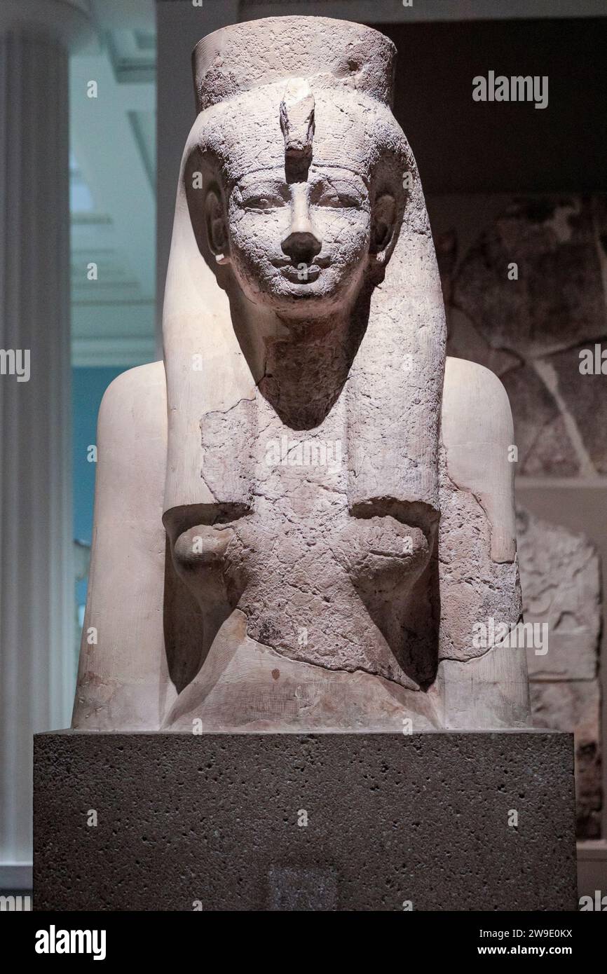 Bust of the goddess Hathor, reconstruction of Egyptian limestone statue ...