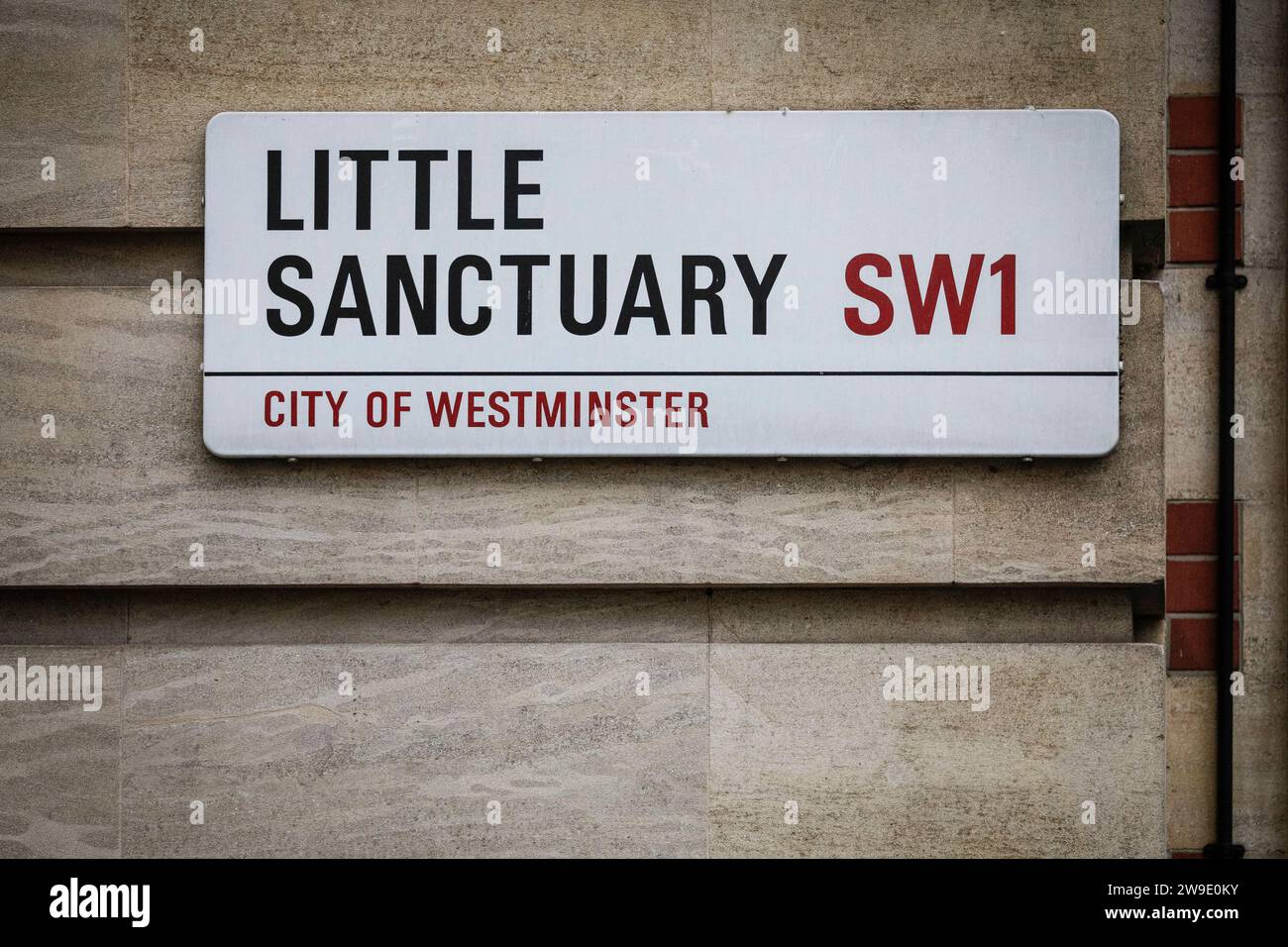 Little Sanctuary road sign on wall in street, SW1 City of Westminster ...