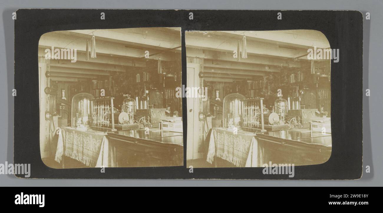 Instrument room in the attic of Singel 256, Amsterdam, 1899 stereograph ...