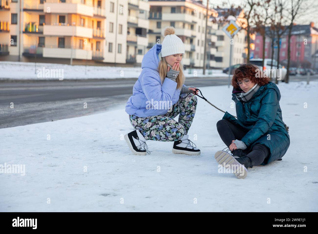 Person fall over snow street hi-res stock photography and images - Alamy