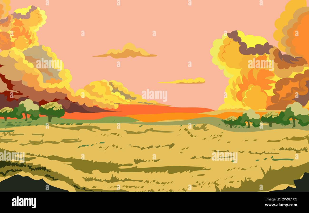 Fluffy cumulus clouds flying over the sea.Cartoon dawn sky with pink ...