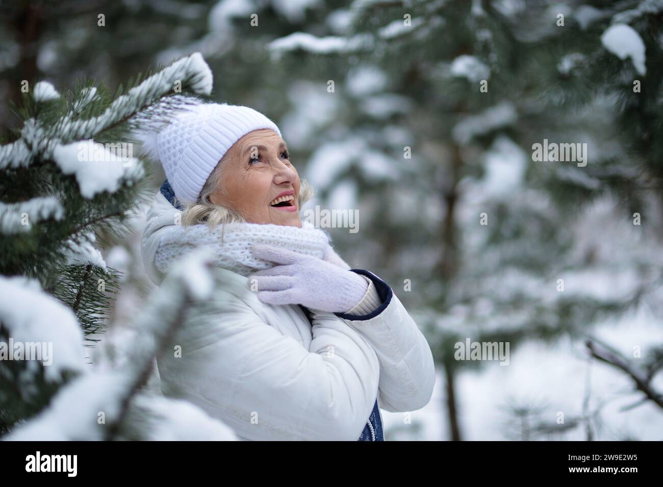 Nice old woman in a fur coat in the winter Stock Photo - Alamy