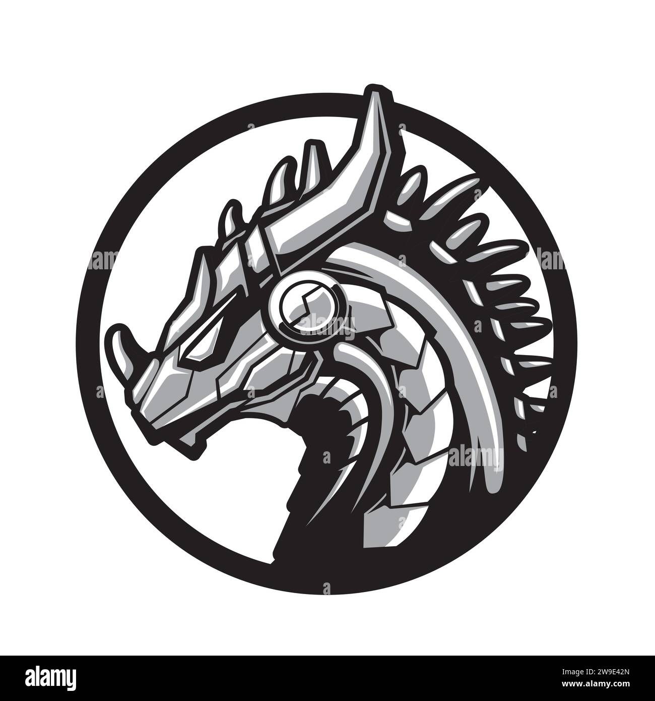 Robo Dragon Gaming Logo Design Black Silhouette Stock Vector Image ...