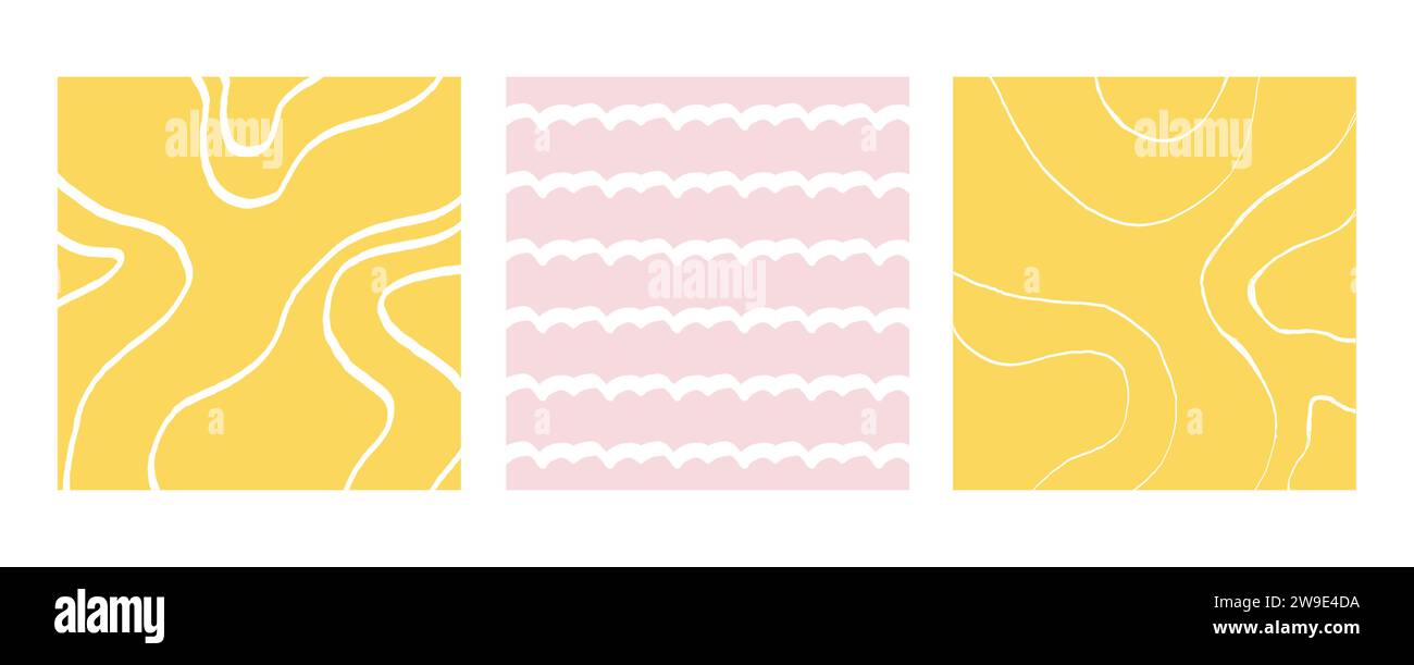 Simple Geometric Hand Drawn Irregular Patterns. Yellow pink Doodle ...