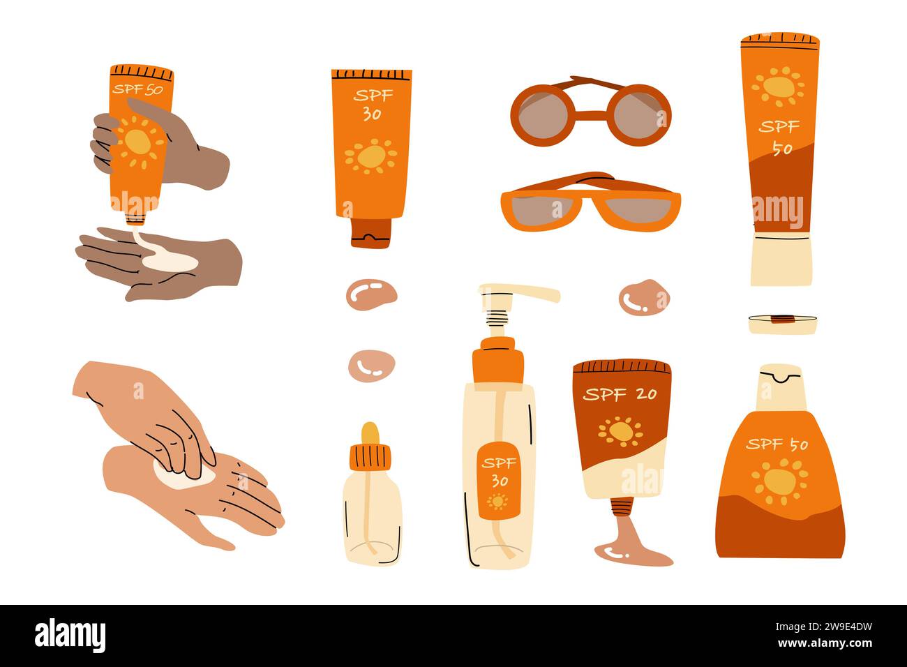 set of cosmetic products spf and hands with dark skin. Vector ...