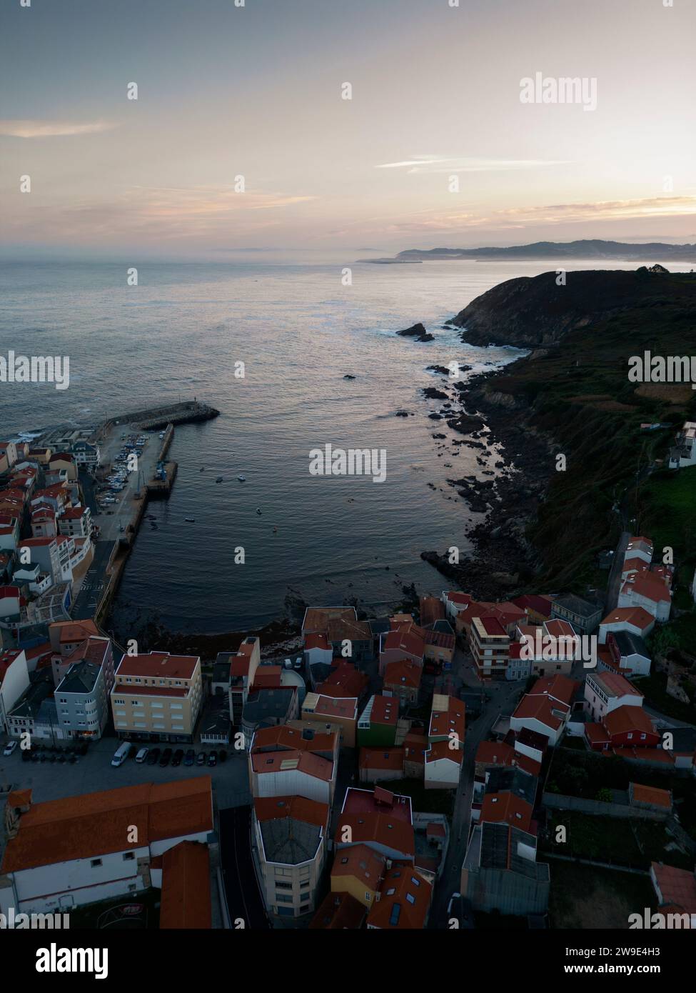 Aerial view of the town of Caión on the Galician coast. Laracha Stock ...