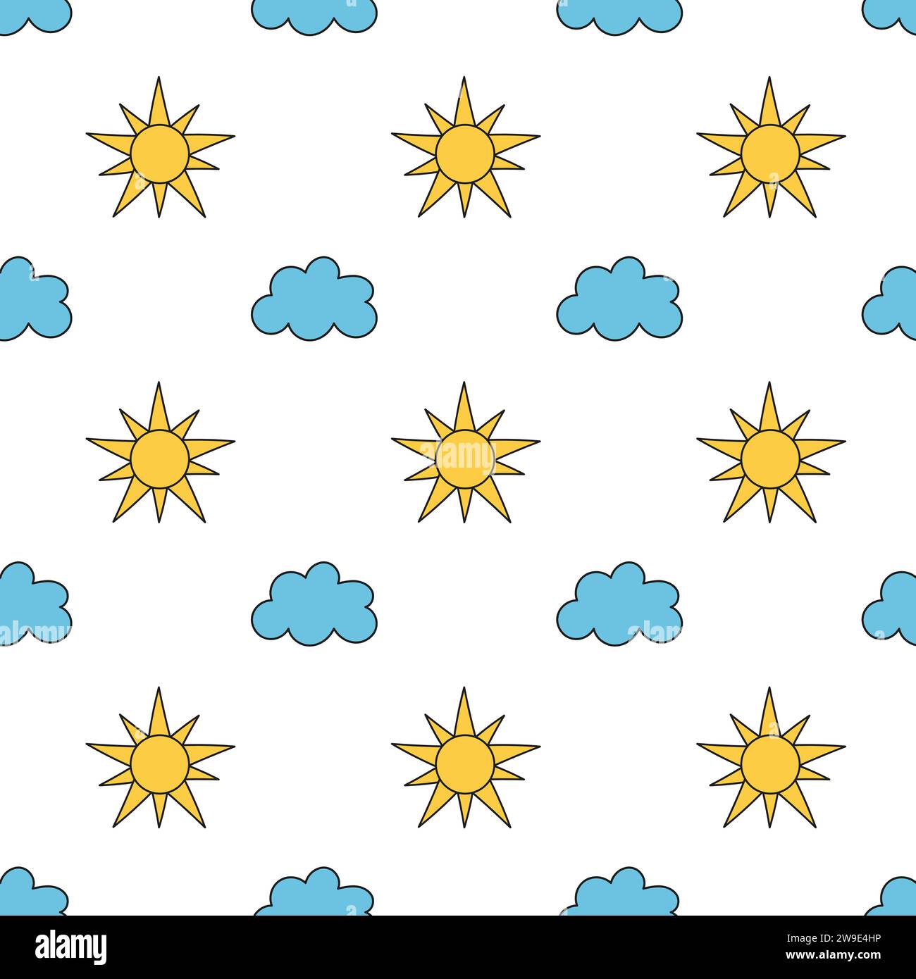 Seamless pattern with yellow suns and clouds. Simple Sunny cloudscape ...