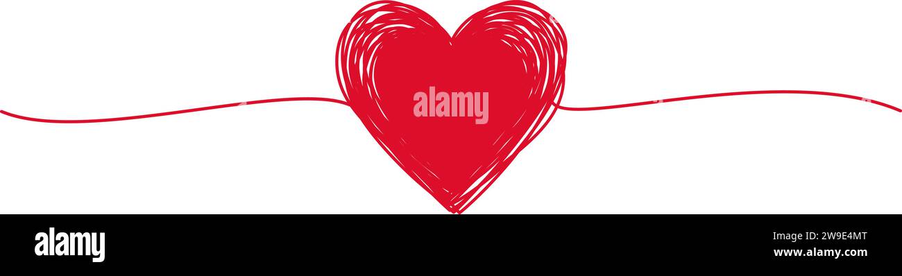 Tangled grungy red heart scribble hand drawn with thin line, divider ...