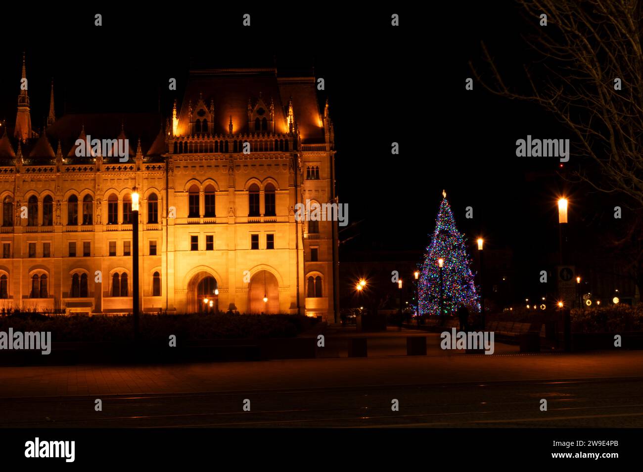 Hungarian parilament and christmas tree Stock Photo - Alamy