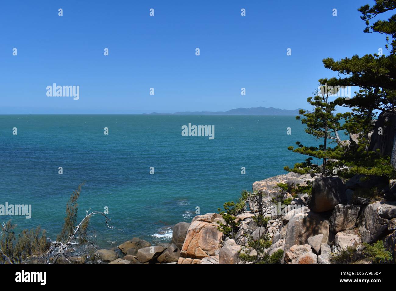 Sea view with granite rocks and hoop pines on the Gabul Way Coastal ...