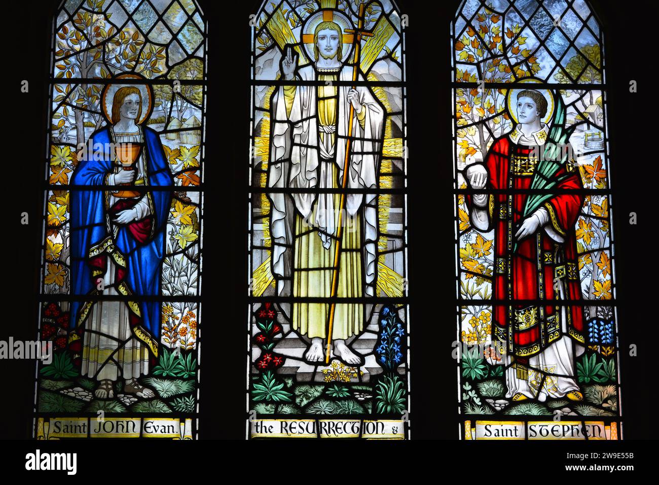 Religion and Christianity. Leaded stained glass window in a church ...