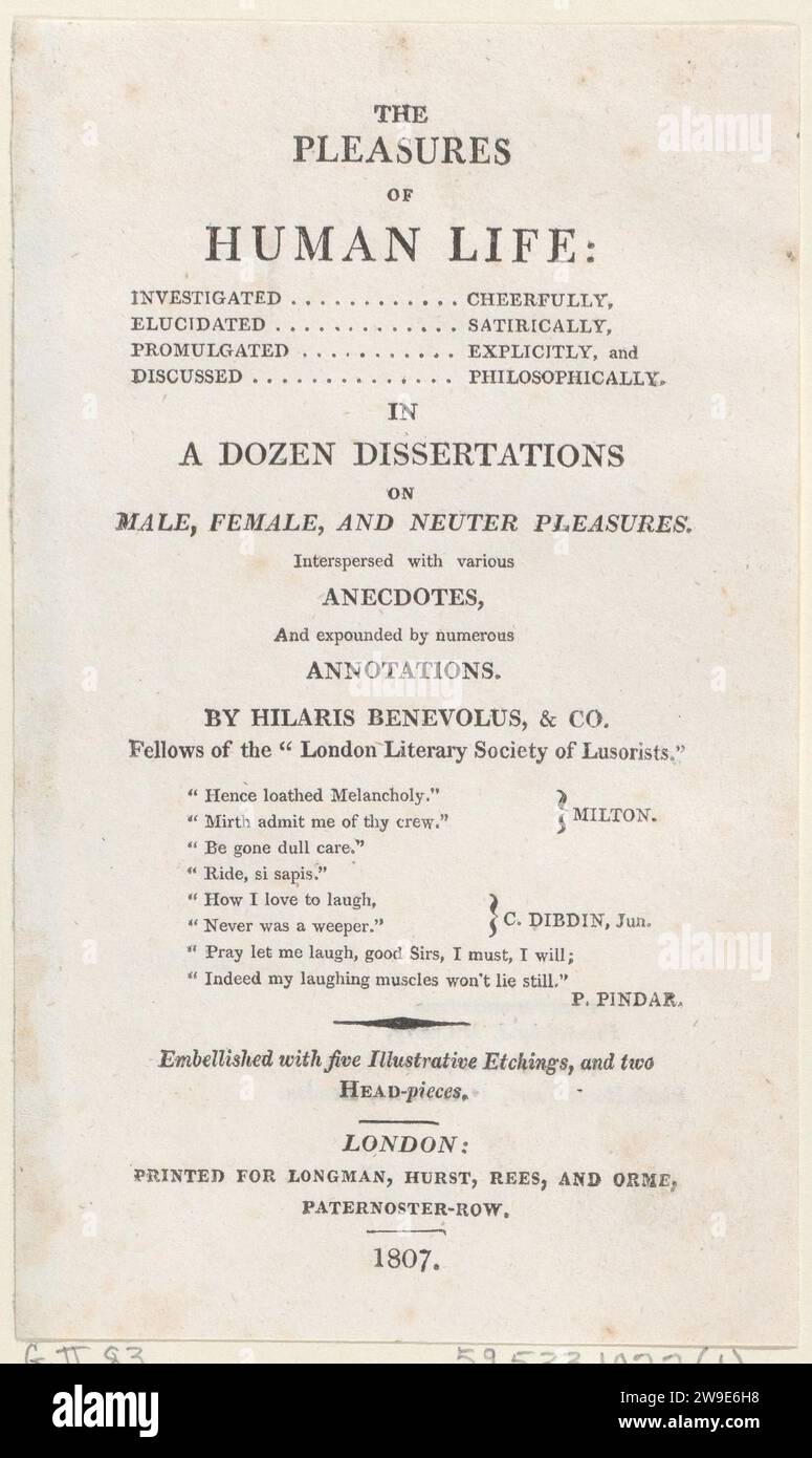 The Pleasures of Human Life: Title Page 1959 by John Britton Stock ...