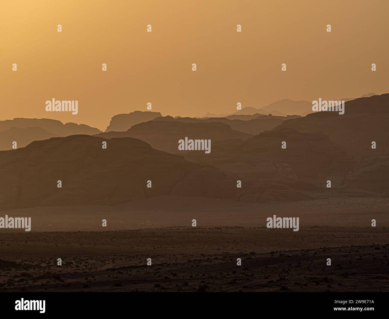 Wadi Rum desert sunset, aka Valley of the Moon, dawn Jordan, Middle ...