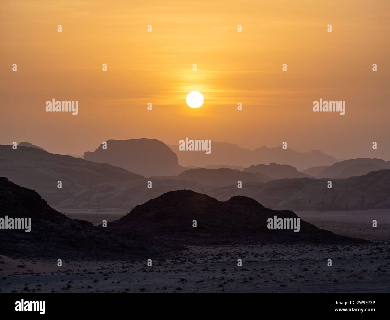 Wadi Rum desert sunset, aka Valley of the Moon, dawn Jordan, Middle ...
