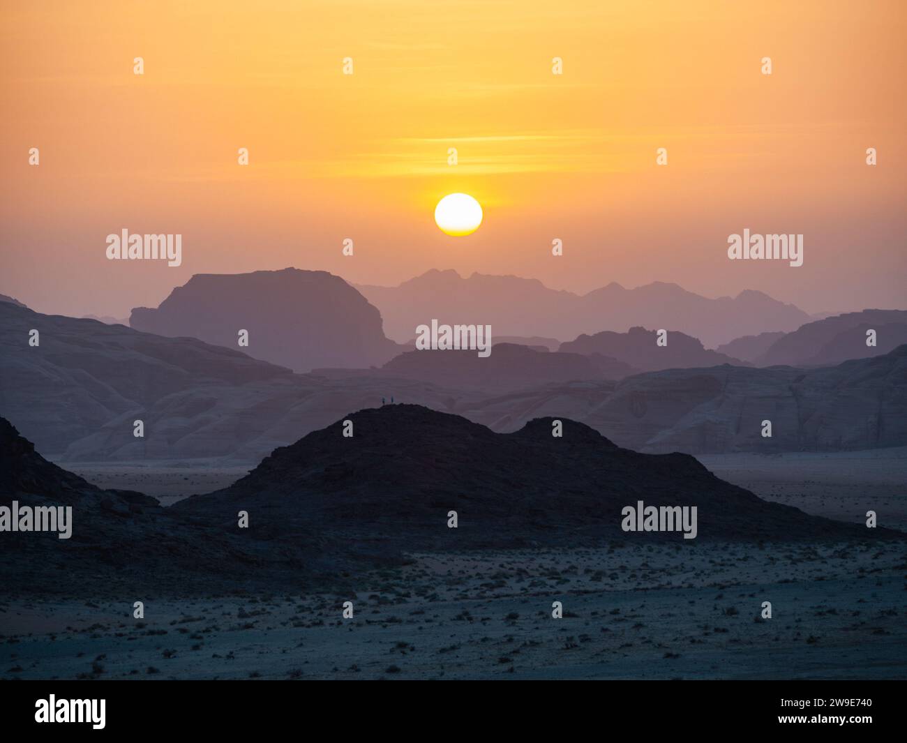Wadi Rum desert sunset, aka Valley of the Moon, dawn Jordan, Middle ...