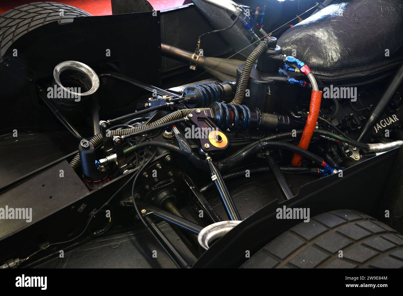 Scarperia, 2 April 2023: Detail of rear suspension system of Jaguar XJR ...