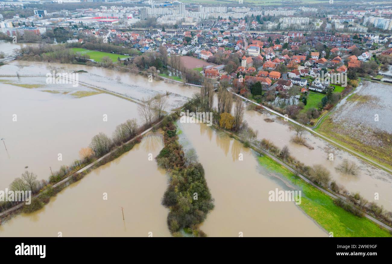 The river Leine floods near Laatzen in the Hanover region, Germany ...
