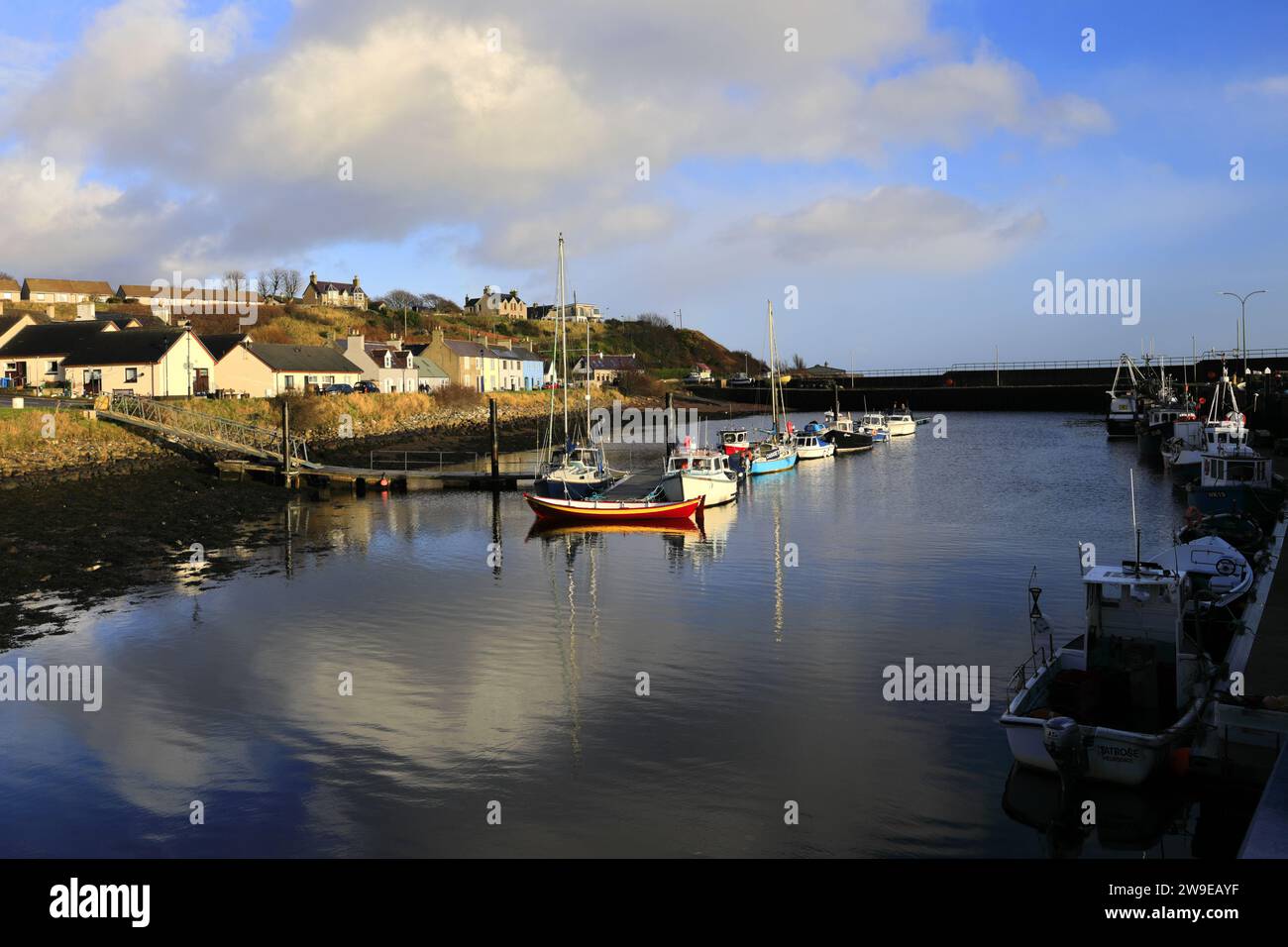 Fishing boats in the Harbour at Helmsdale village, east coast of ...