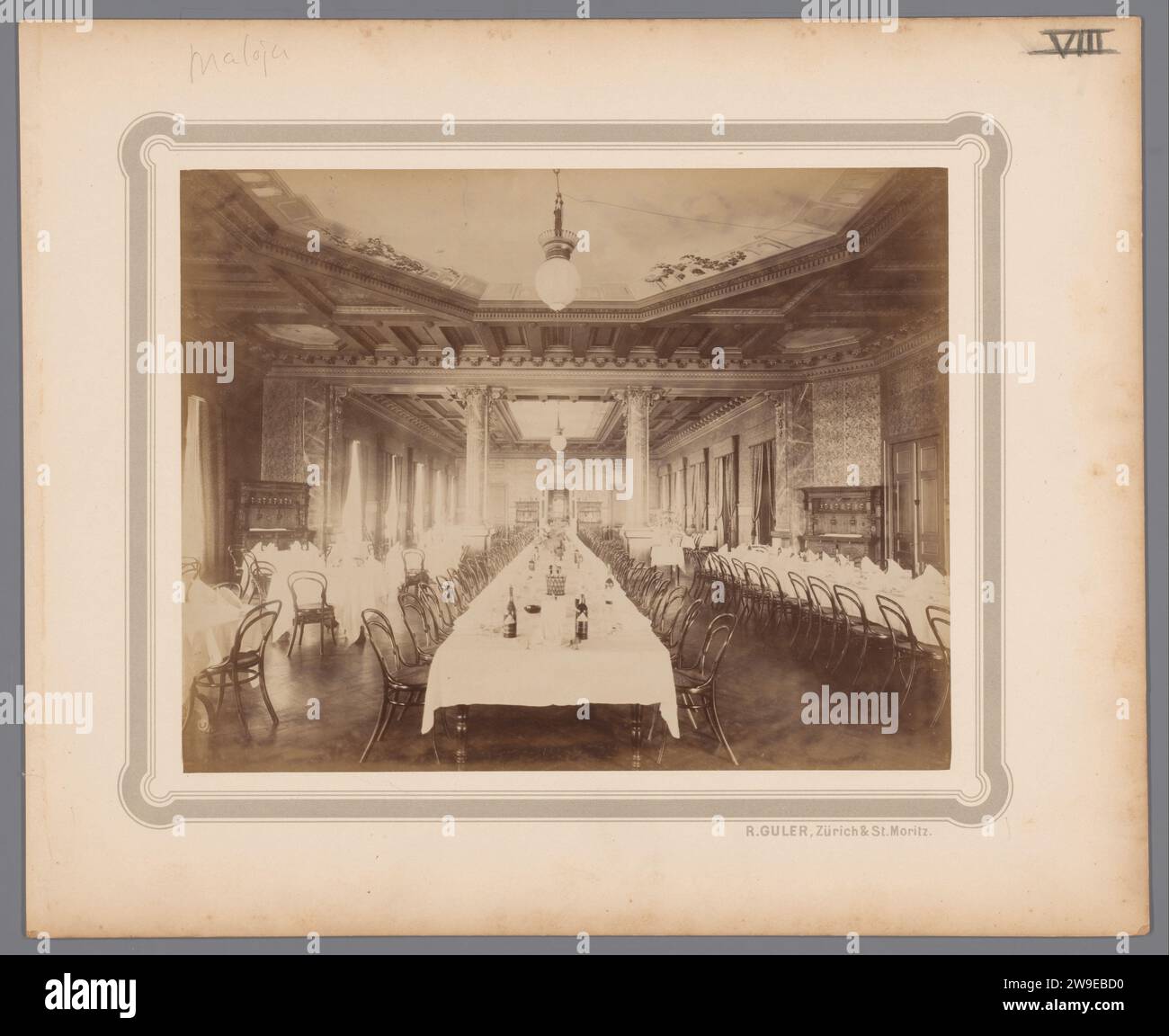 Interior of restaurant with covered tables, in or after 1870 - c. 1900 ...
