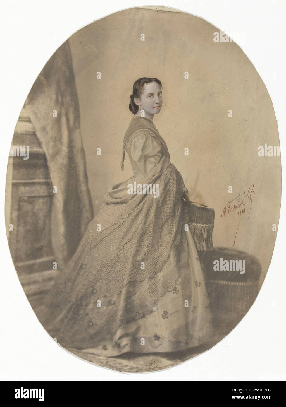 Colored portrait of an unknown woman, A. Patalot, 1861 photograph paper ...